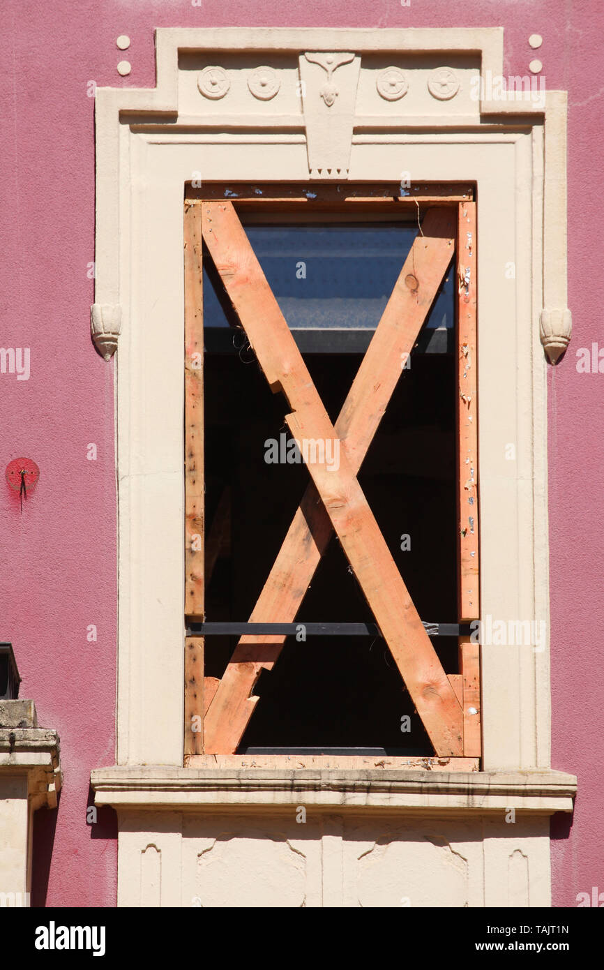 Wooden beams, windows, old building, house, Esch an der Alzette ...