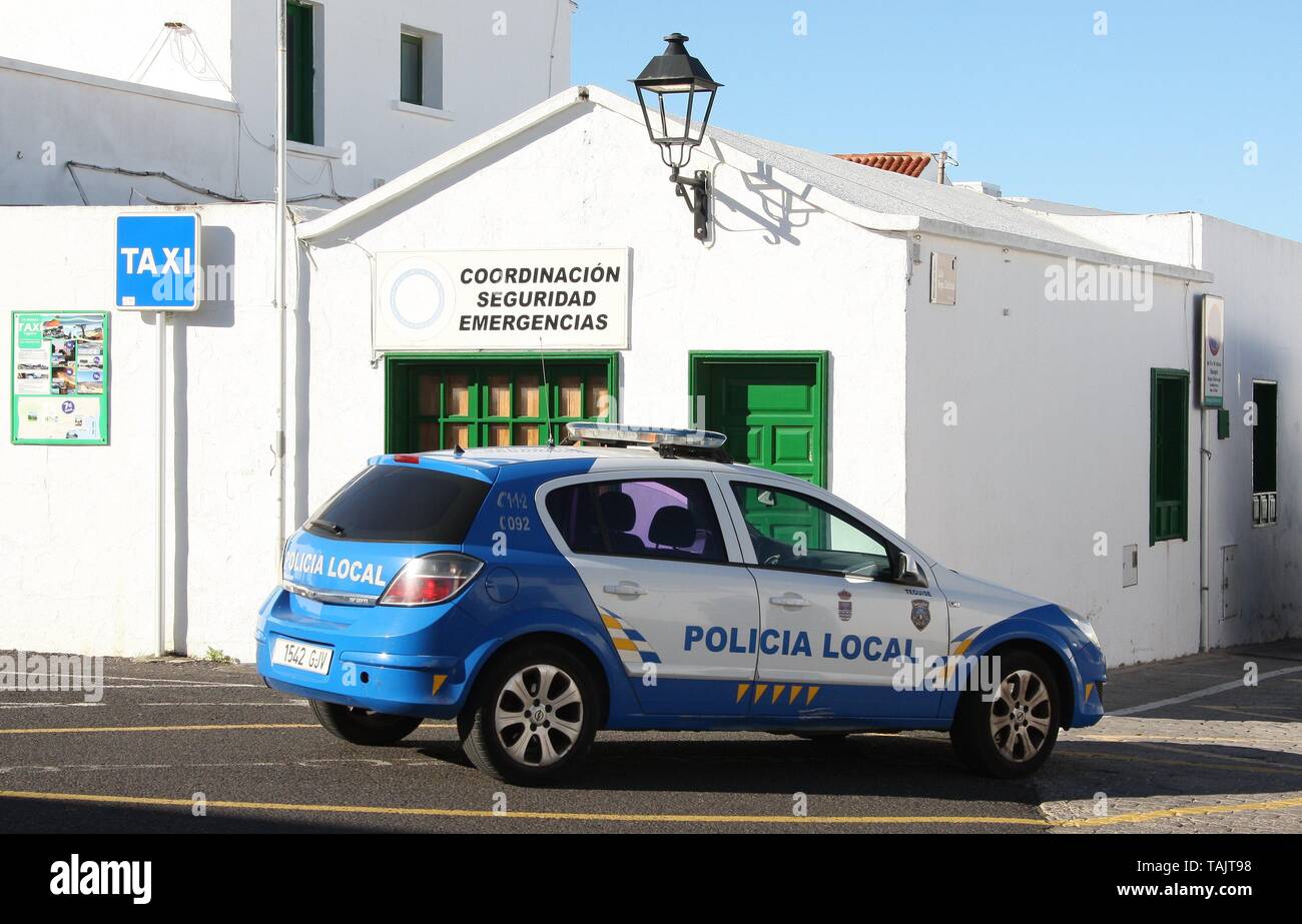 Local police car outside a police station in the village of Teguise on ...
