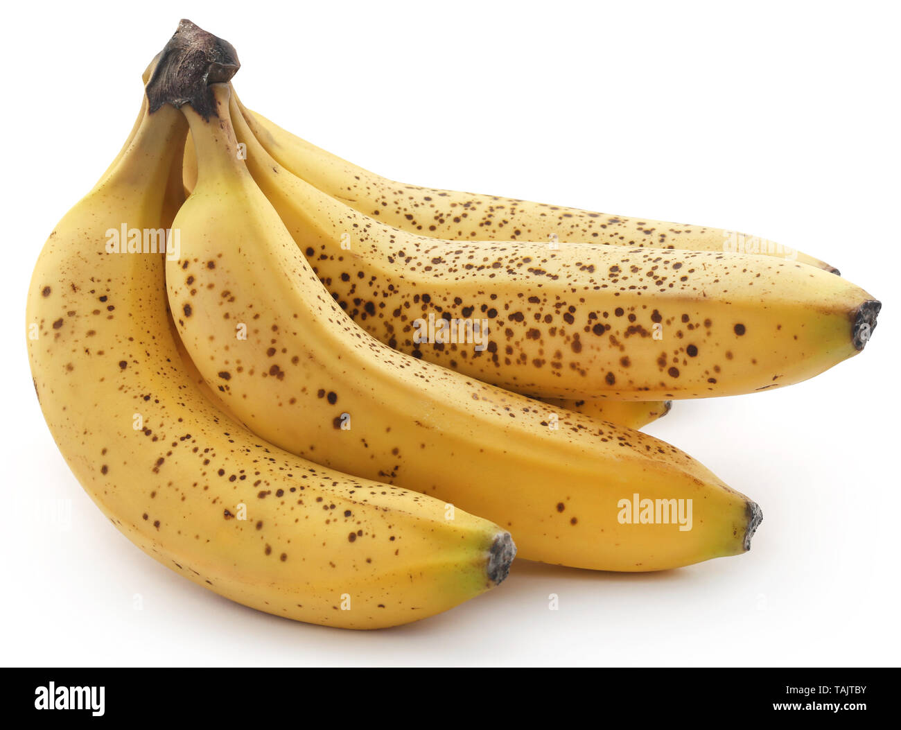 Cluster of some over ripe spotted banana over white background Stock ...