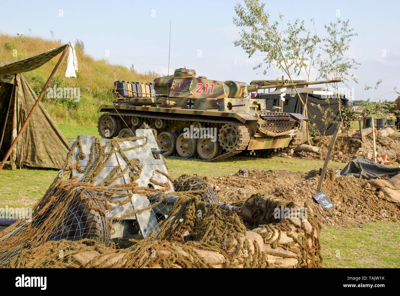 German military Second World War re-enactment scenario. Battle scene re ...