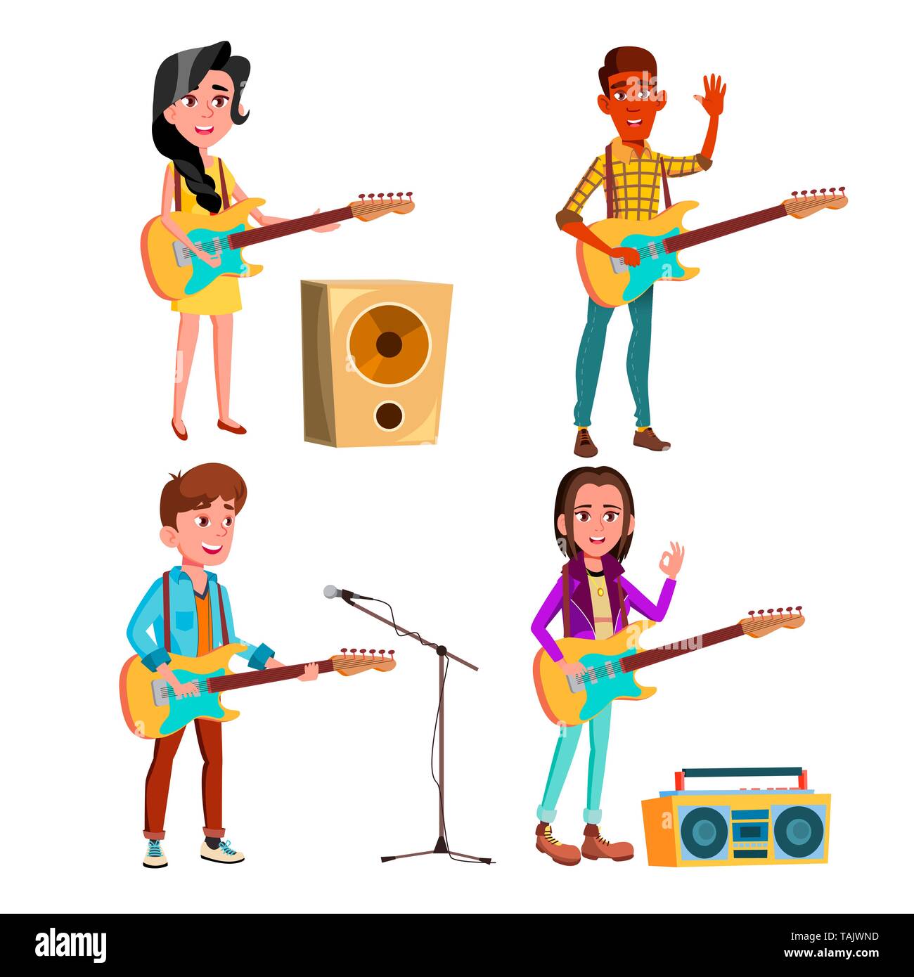 Character Guitarist Playing On Instrument Vector Stock Vector Image ...