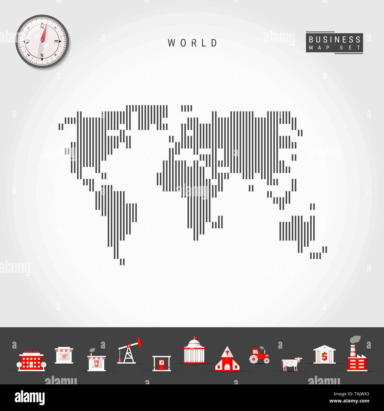 Vector Vertical Lines Pattern Map of the World. Striped Silhouette of ...