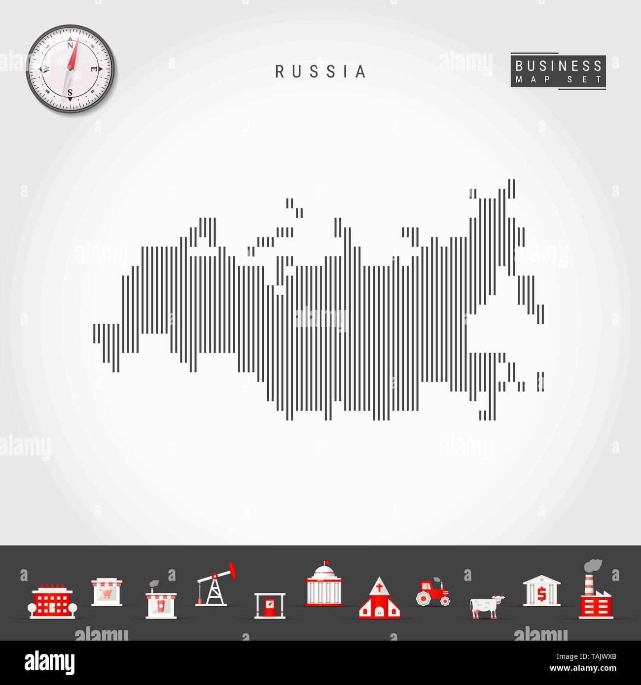 Vector Vertical Lines Map of Russia. Striped Silhouette of Russian ...