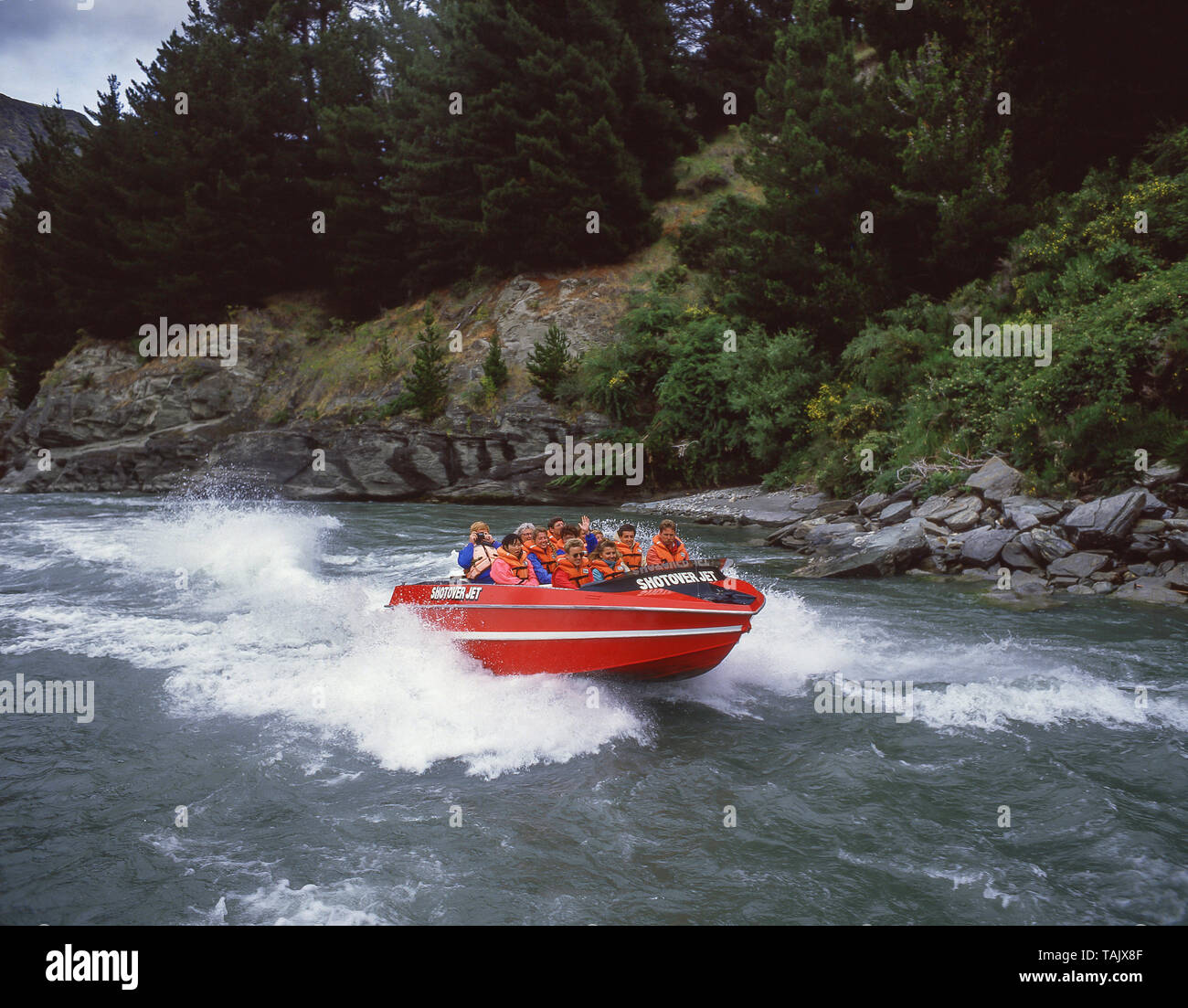 The Shotover Jet ride through the Shotover River Canyon, Queenstown ...