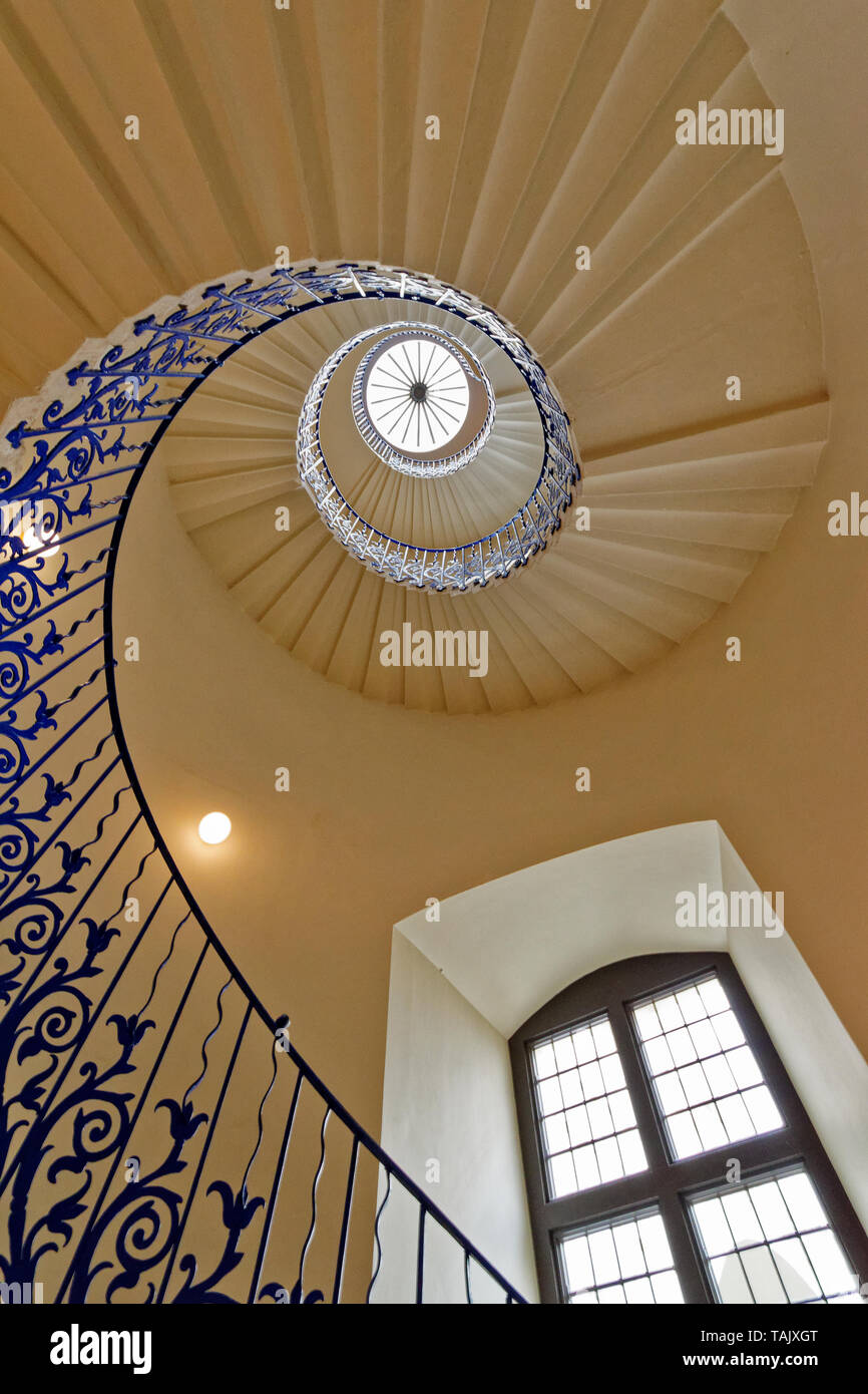 LONDON GREENWICH TULIP STAIRCASE IN THE QUEENS HOUSE WITH WINDOW AND ...