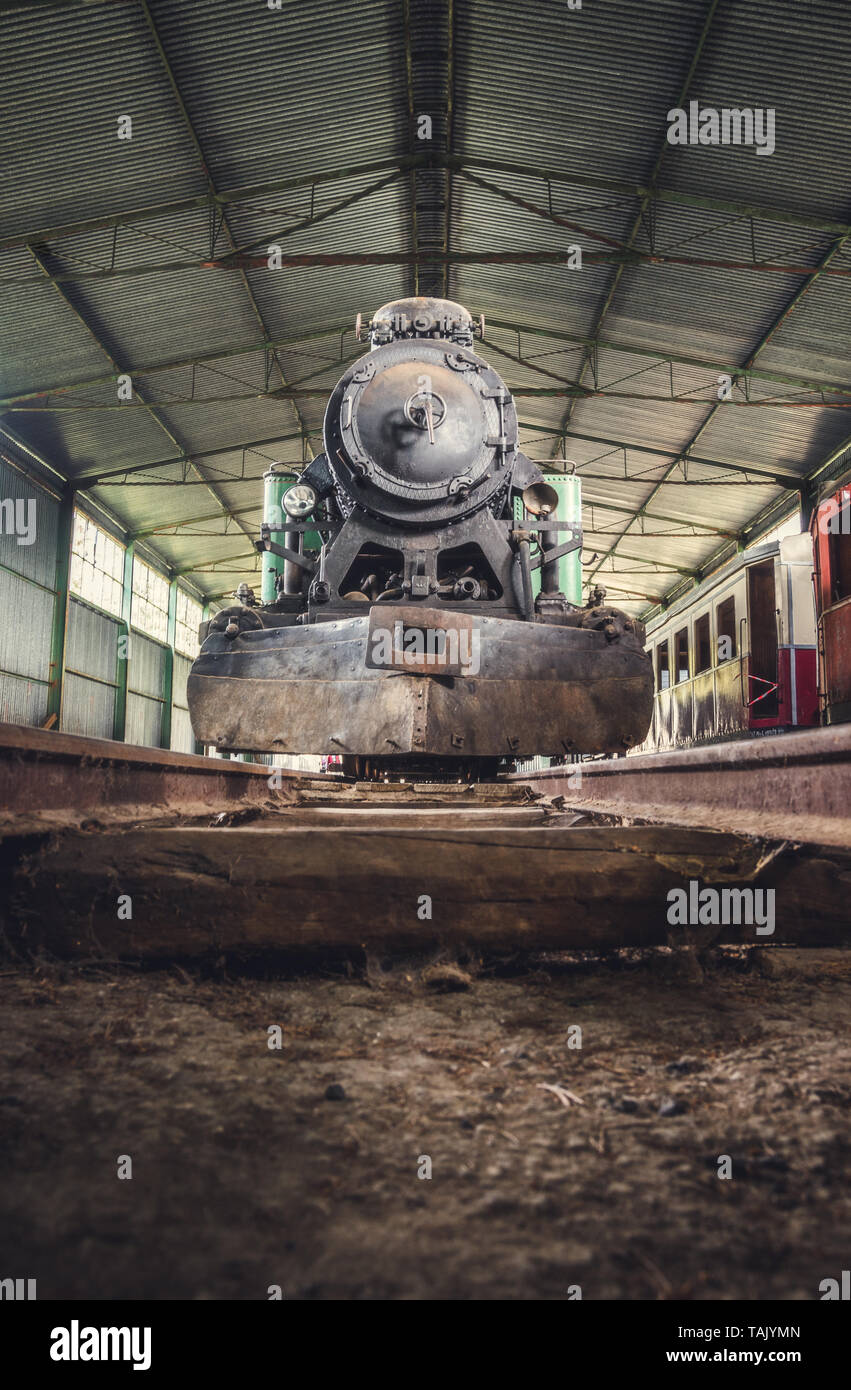 Front View of an Old Steam Locomotive Standing in the Depo Stock Photo ...