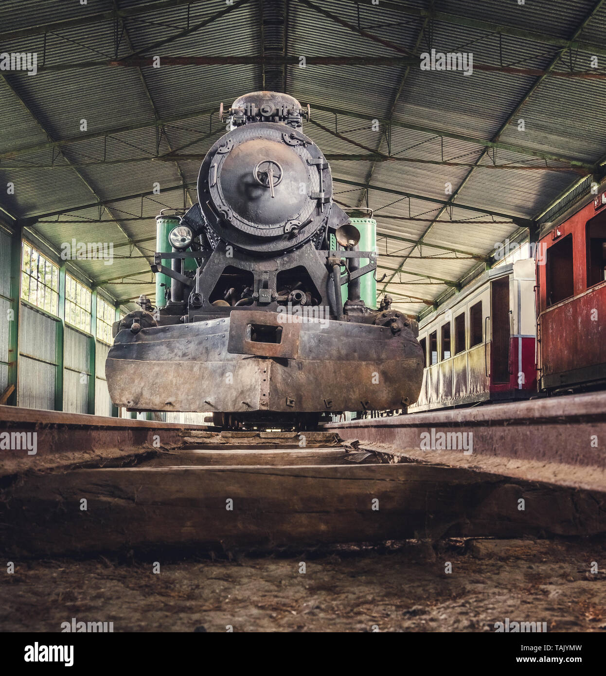Front View of an Old Steam Locomotive Standing in the Depo Stock Photo ...