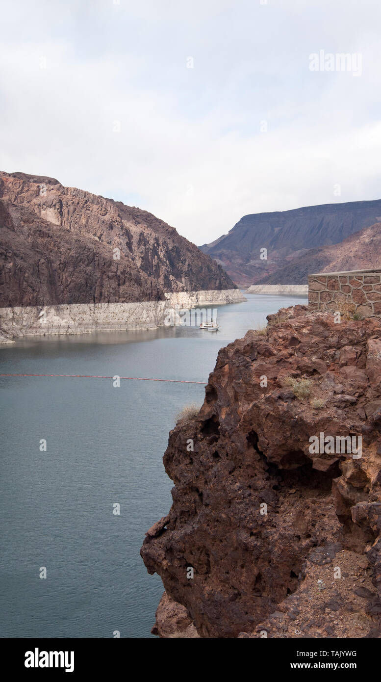 Hoover dam concrete arch-gravity dam in the Black Canyon of the Colorado River, on the border ...