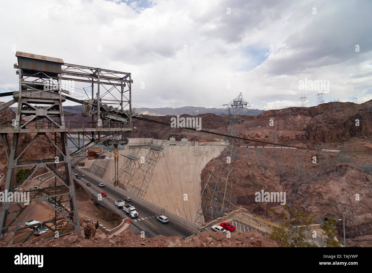 Hoover dam concrete arch-gravity dam in the Black Canyon of the Colorado River, on the border ...
