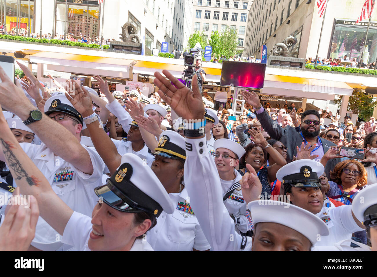 New York, NY - May 25, 2019: USS New York Navy sailors attend Side by ...
