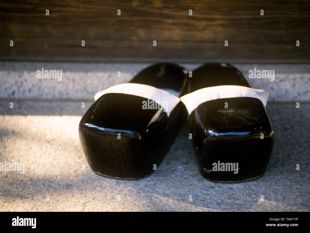 Lacquered wooden shoes known as asagutsu are part of the traditional ...