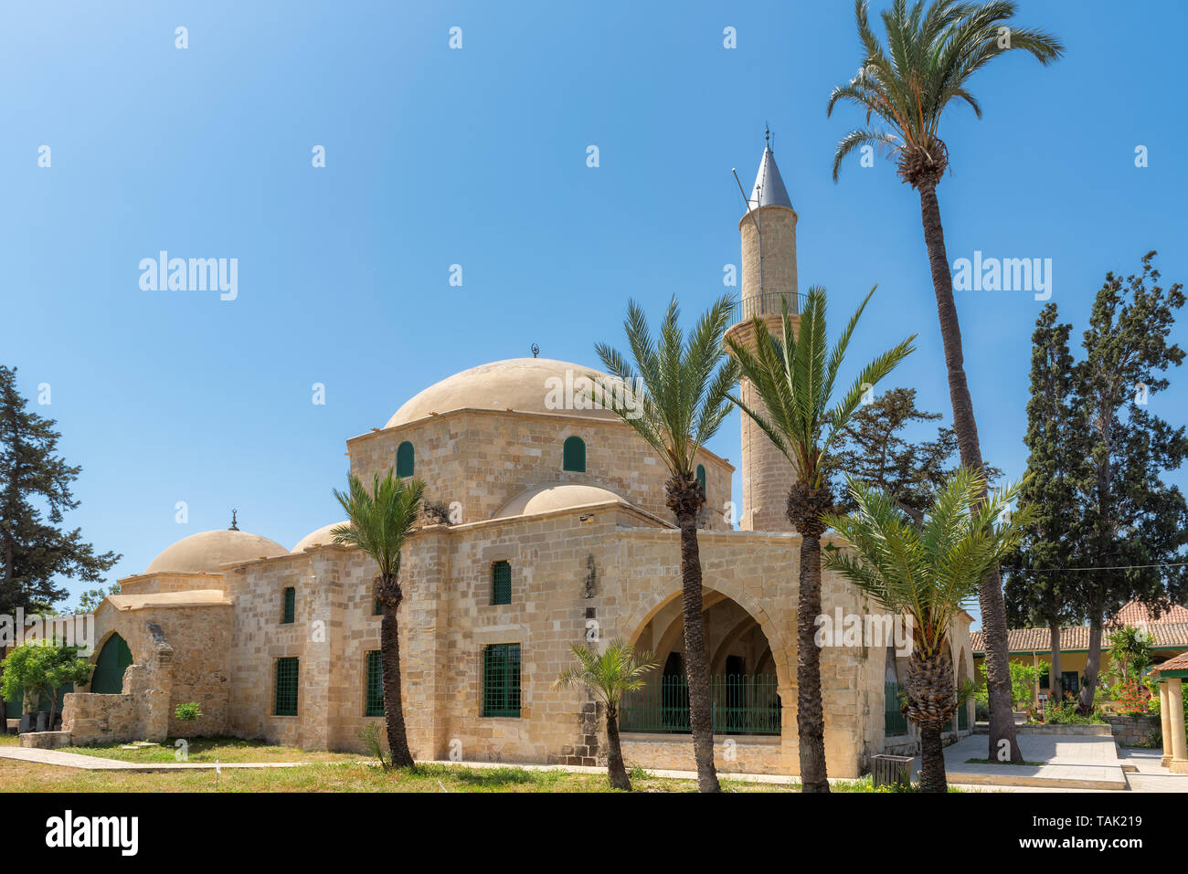 Hala sultan Tekke Muslim shrine mosque located near the salt lake of ...