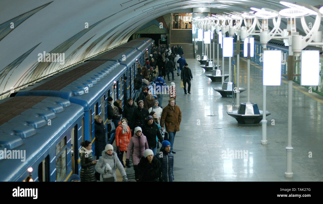 14.01.2016 - Kyiv, Ukraine Subway underground station, people on ...