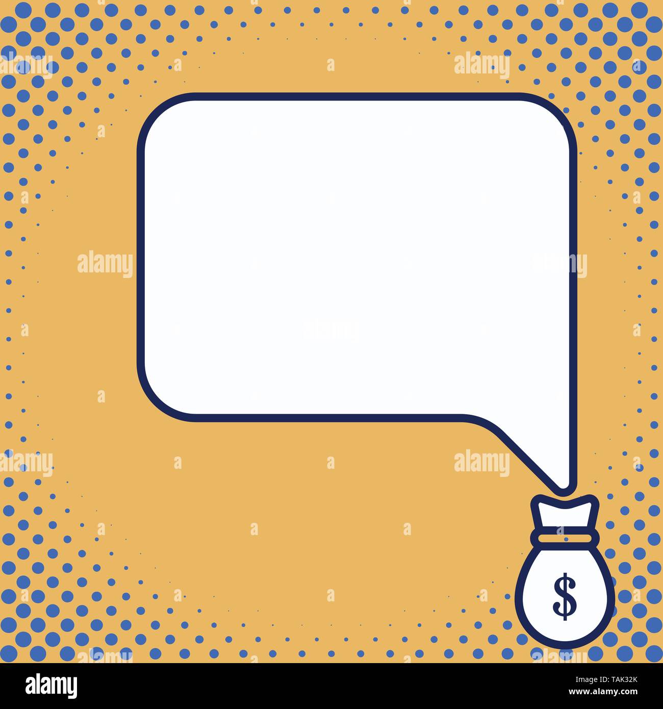 Isolated front view speech bubble pointing down dollar USD money bag ...