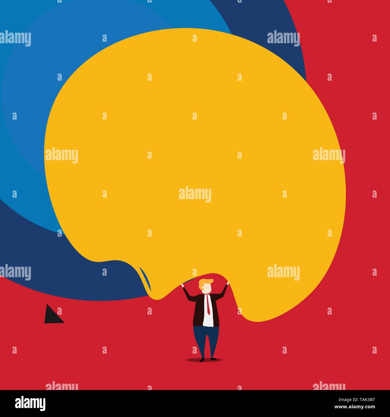 Front view standing man dressed suit tie two hands up big deflated ...