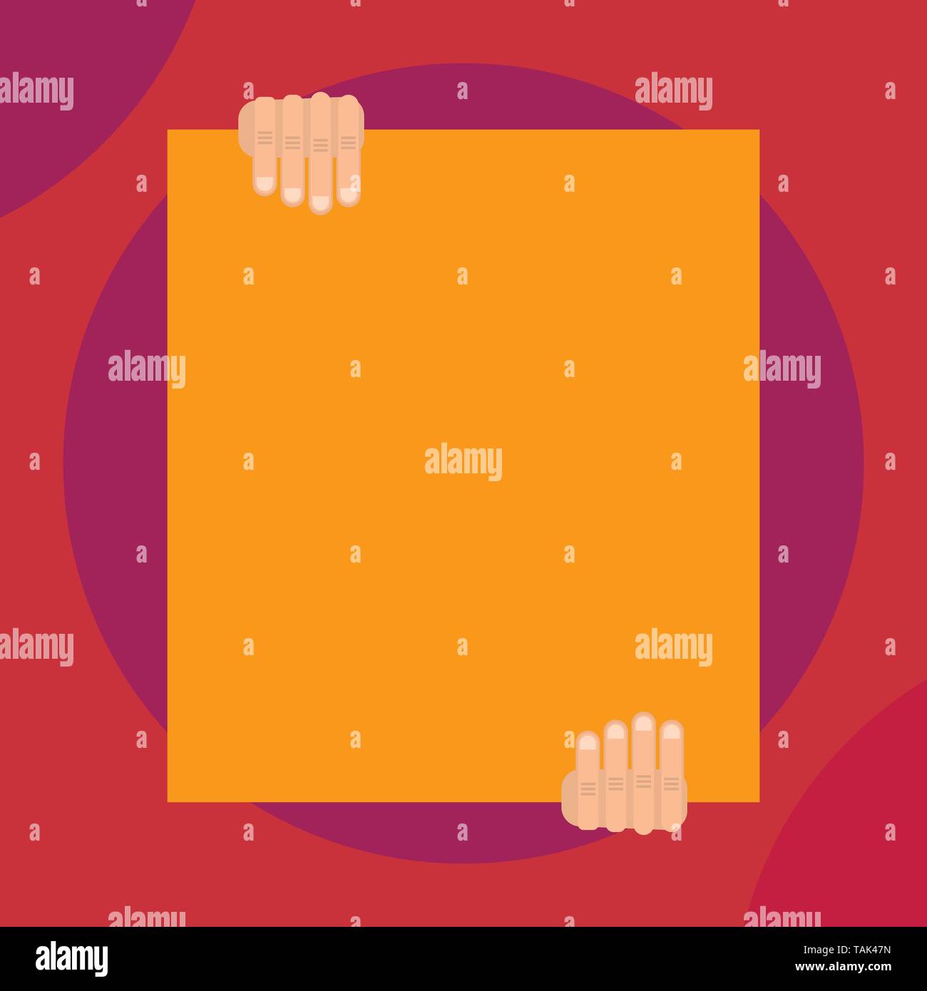 Two hands holding big blank rectangle up down Geometrical background ...