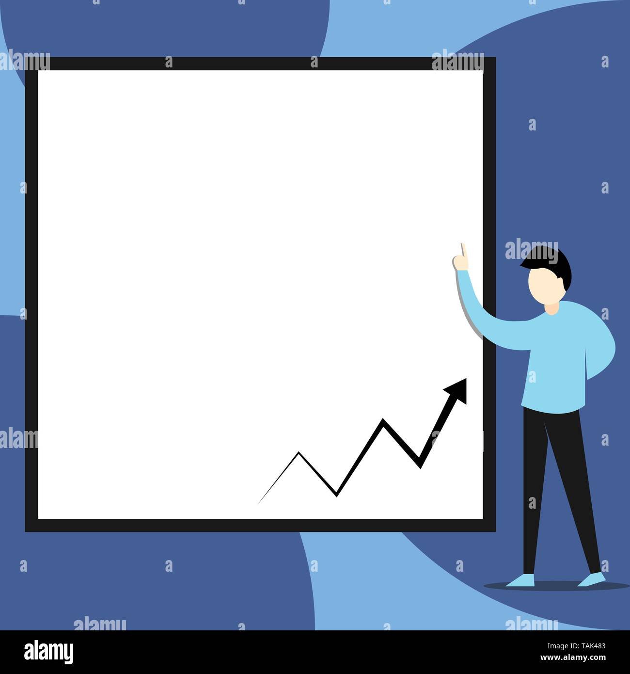 View young man standing pointing up blank rectangle Geometric ...