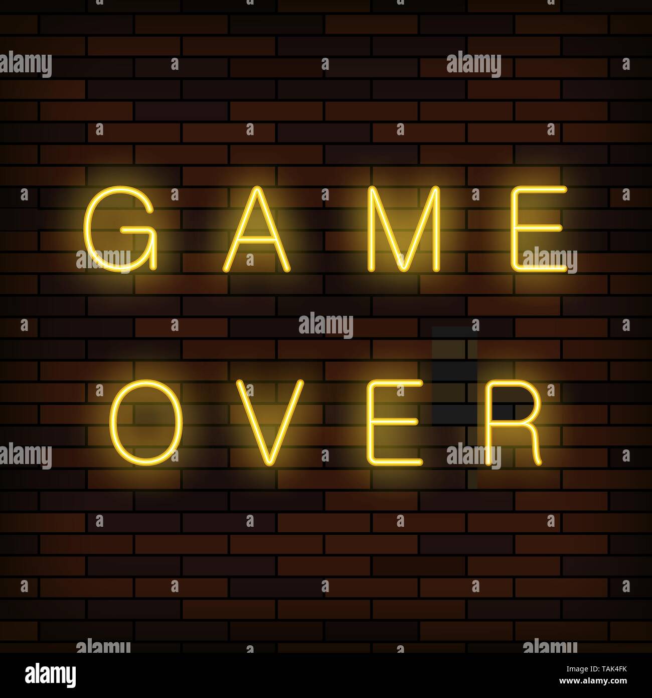 Glass Neon Game Over Sign on Solid Red Brick Wall Background. Gaming ...