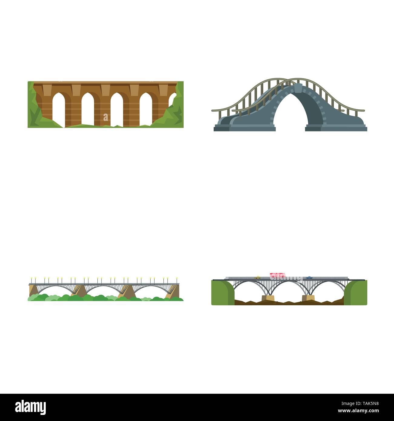 Vector illustration of bridgework and bridge symbol. Set of bridgework ...