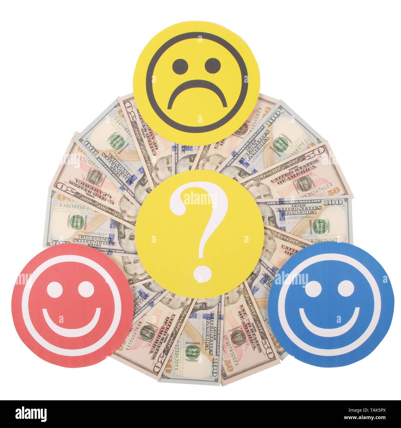 Question mark between smiley and sad smiley on mandala kaleidoscope ...