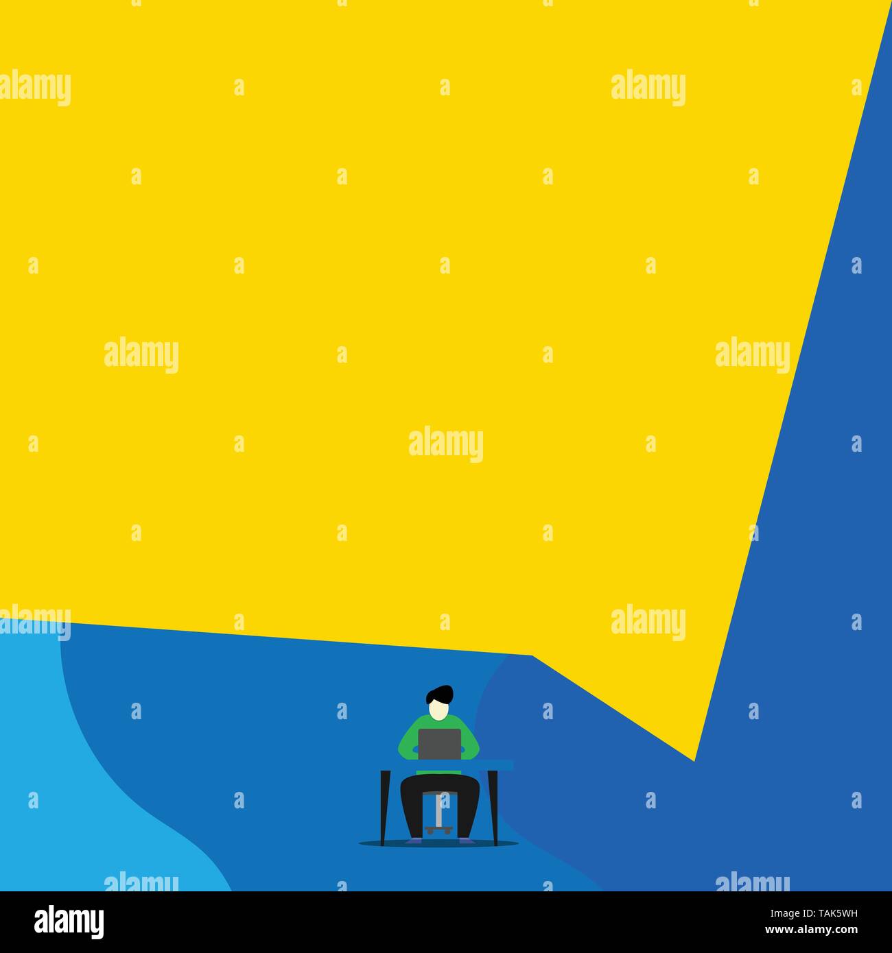 View Young Man Sitting Chair Desk Working Open Laptop Geometric Background Stock Vector Image