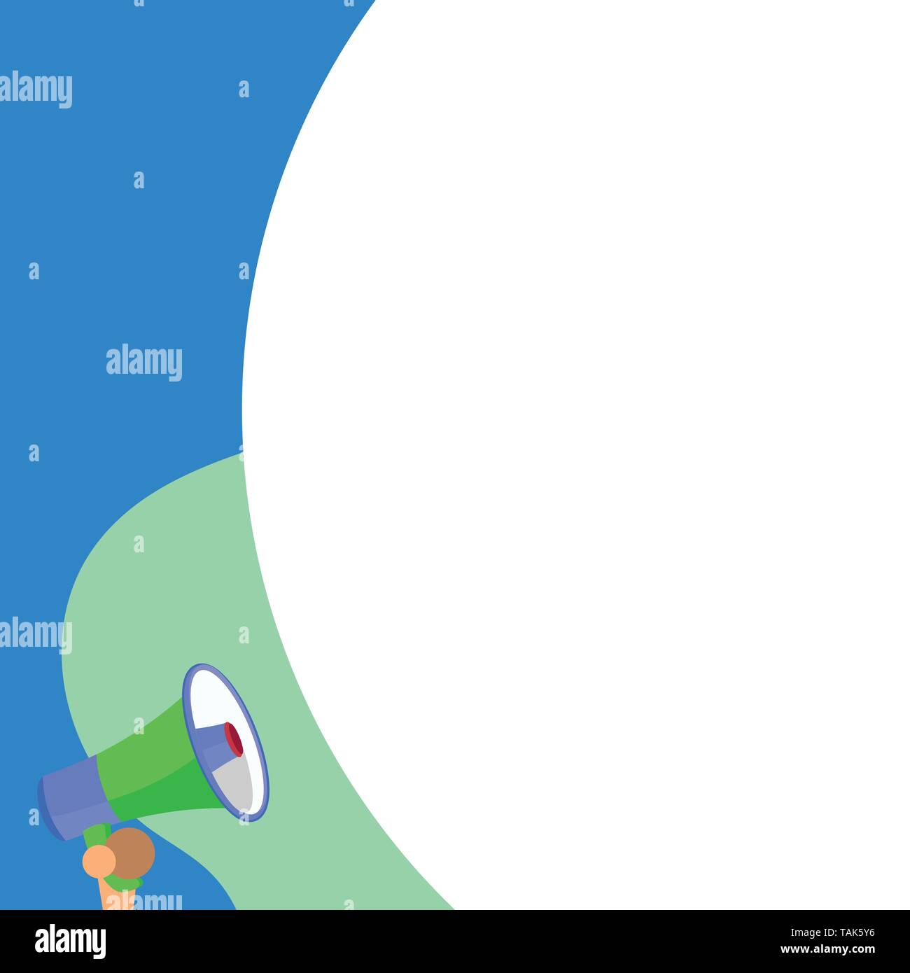 Half part blank huge balloon empty text with small megaphone ...