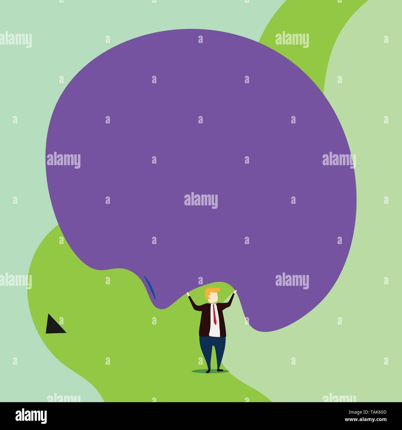 Front view standing man dressed suit tie two hands up big deflated ...