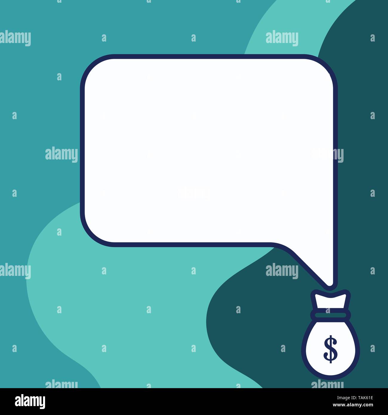 Isolated front view speech bubble pointing down dollar USD money bag ...