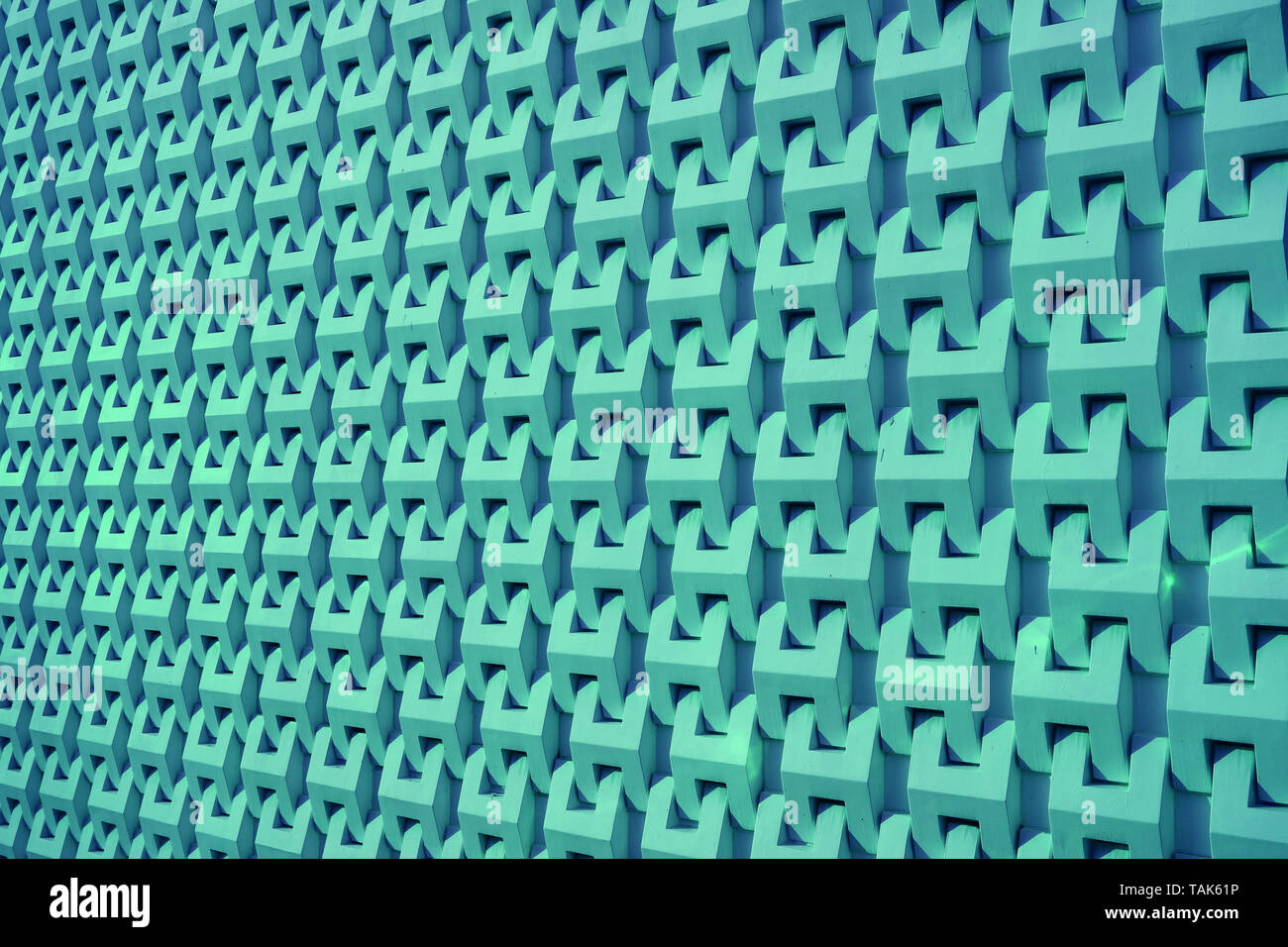 Turquoise blue building decorative pattern outer wall in diminishing ...