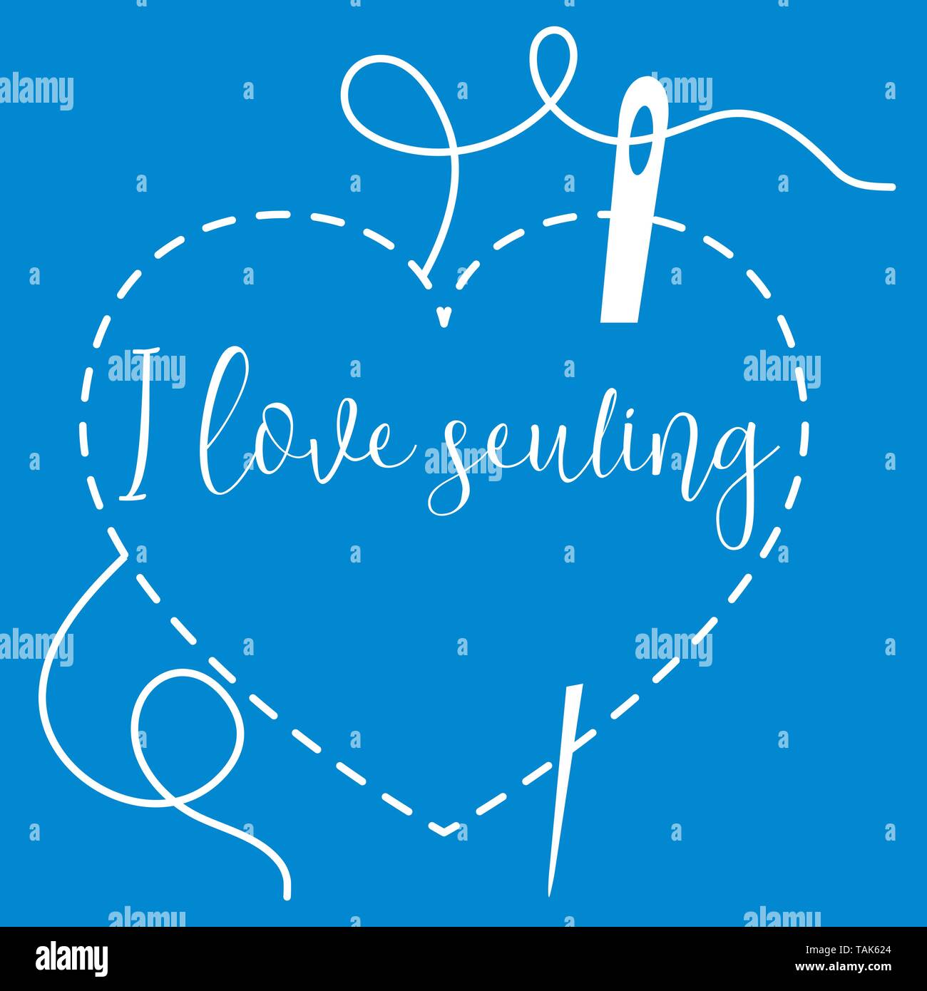 Vector illustration with heart stitches and needle with thread. Tools ...