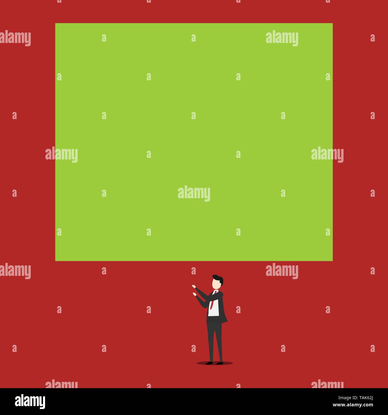 Isolated view young man standing pointing upwards two hands big ...