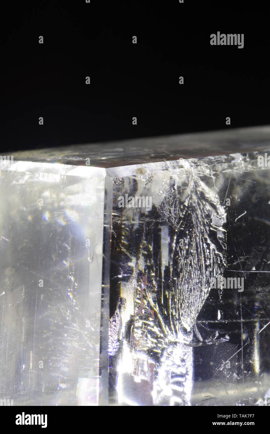 Icelandic Spar Calcite Crystal on a Shiny Black Background. Macro ...