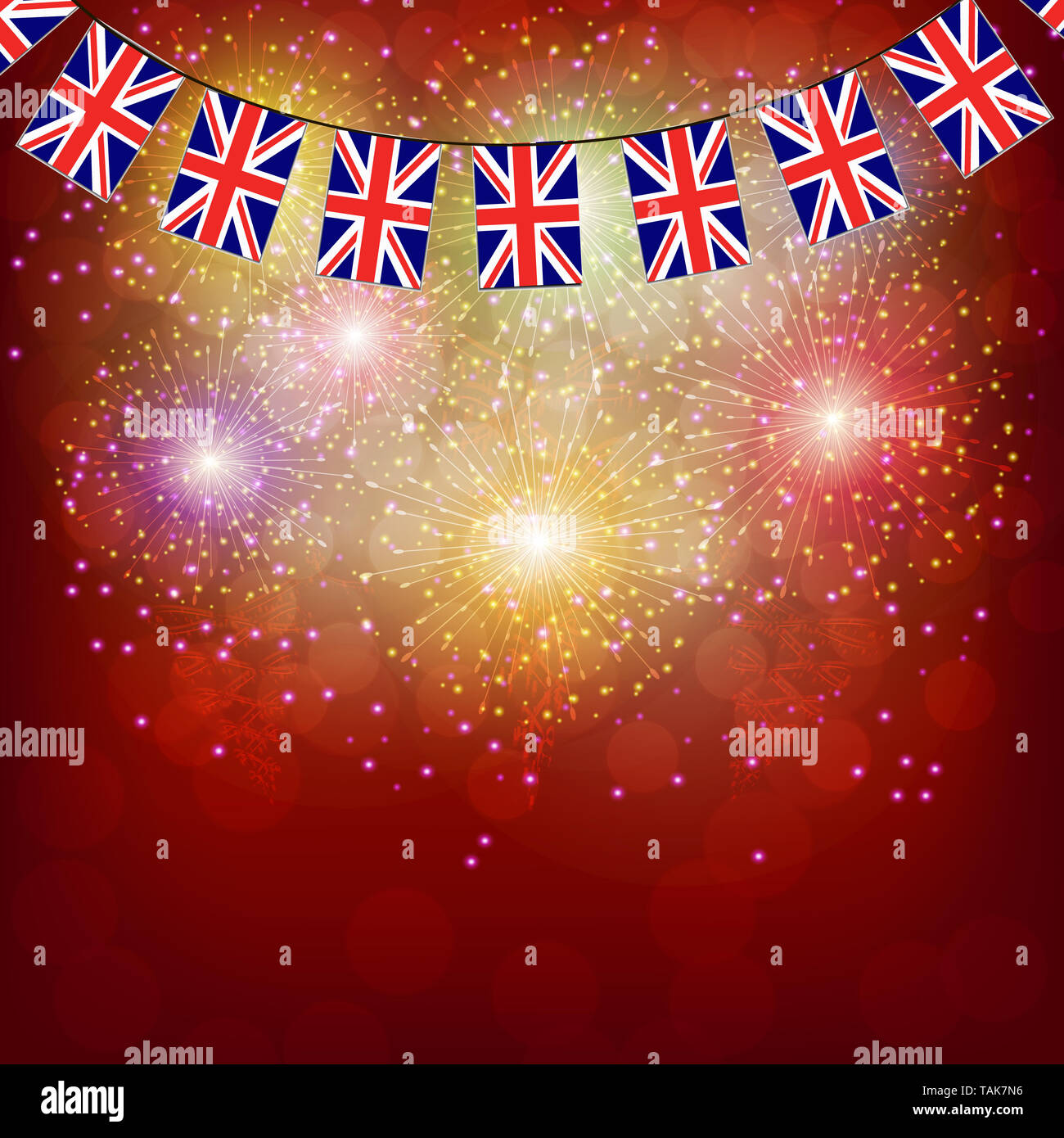 Bright firework with flags United Kingdom for holidays. Illustration ...