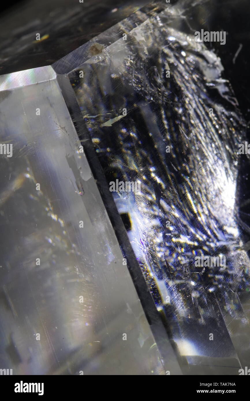 Icelandic Spar Calcite Crystal on a Shiny Black Background. Macro ...