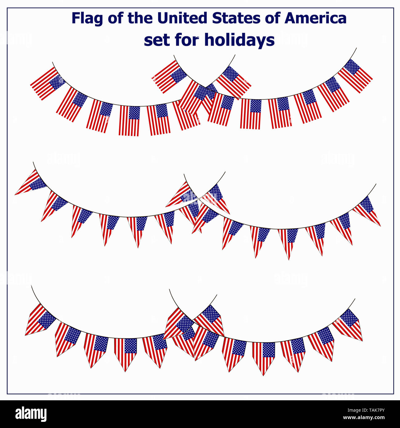 Bright set with flags of USA for holidays. Happy America day background ...