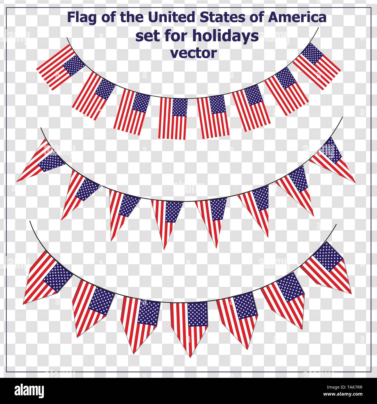 Bright set with flags of USA for holidays. Vector illustration. Happy ...