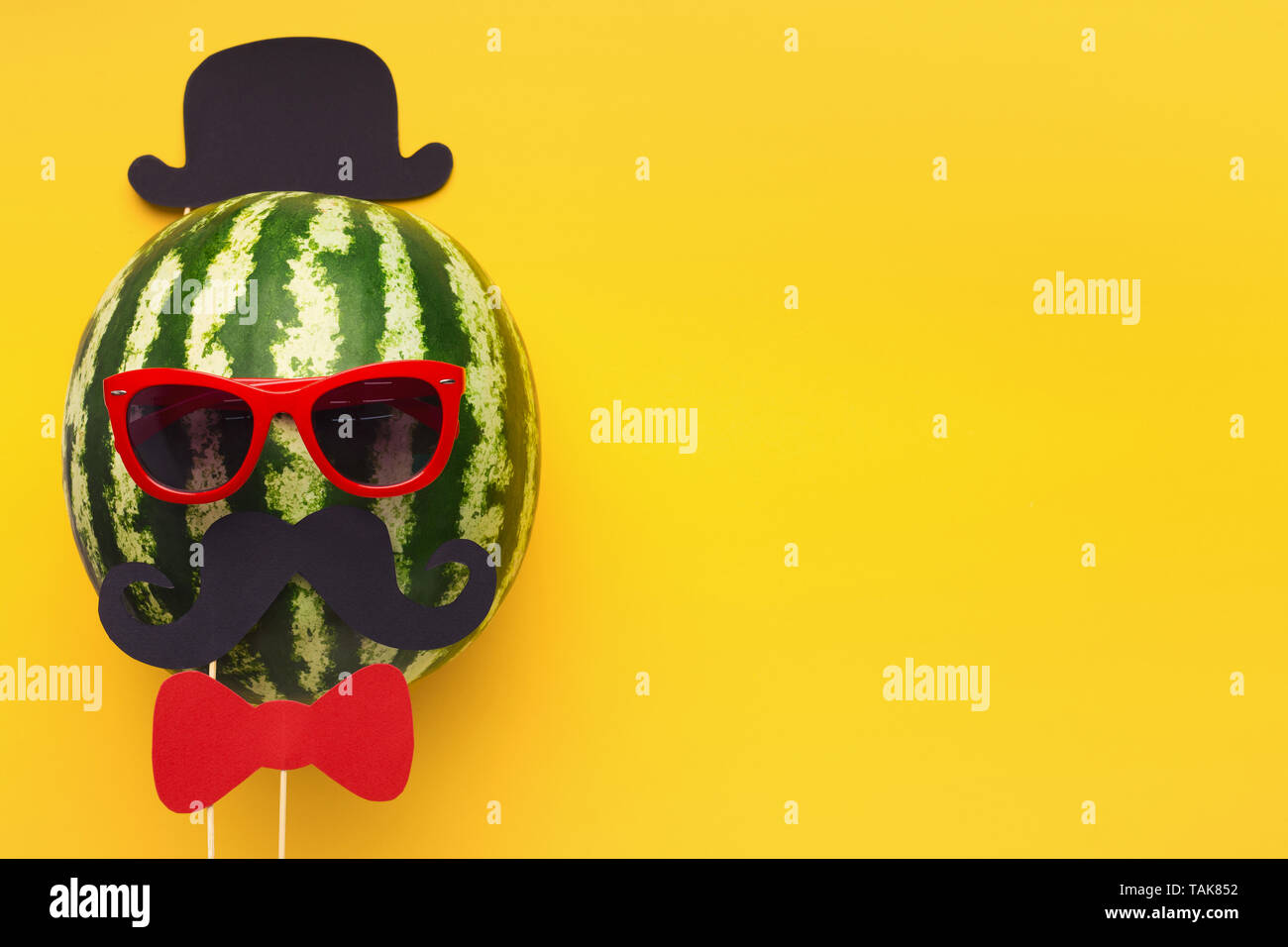 Funny watermelon with glasses, moustache, bowler hat and bow tie Stock ...