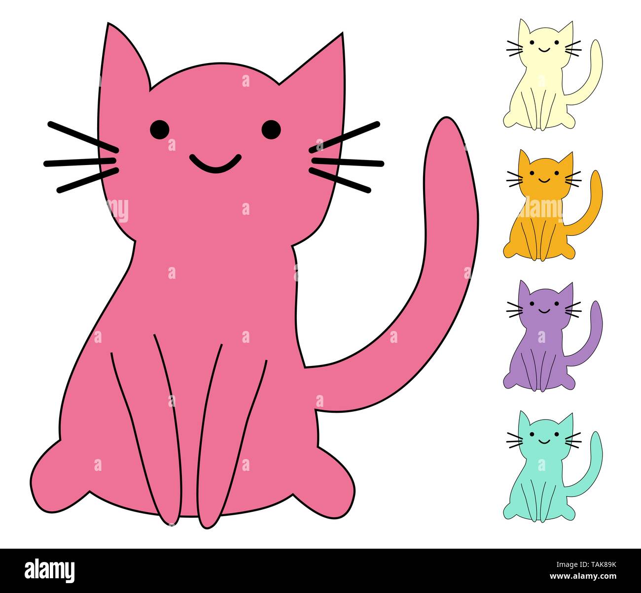 Set of cute cats in simple design for kid's greeting card design, t ...