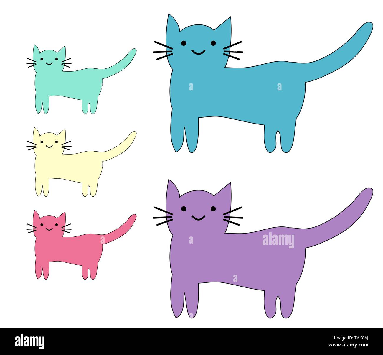 Set of cute cats in simple design for kid's greeting card design, t ...
