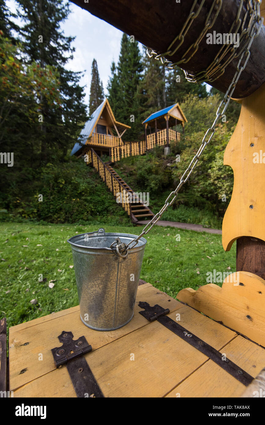 Wooden frame draw well Stock Photo - Alamy