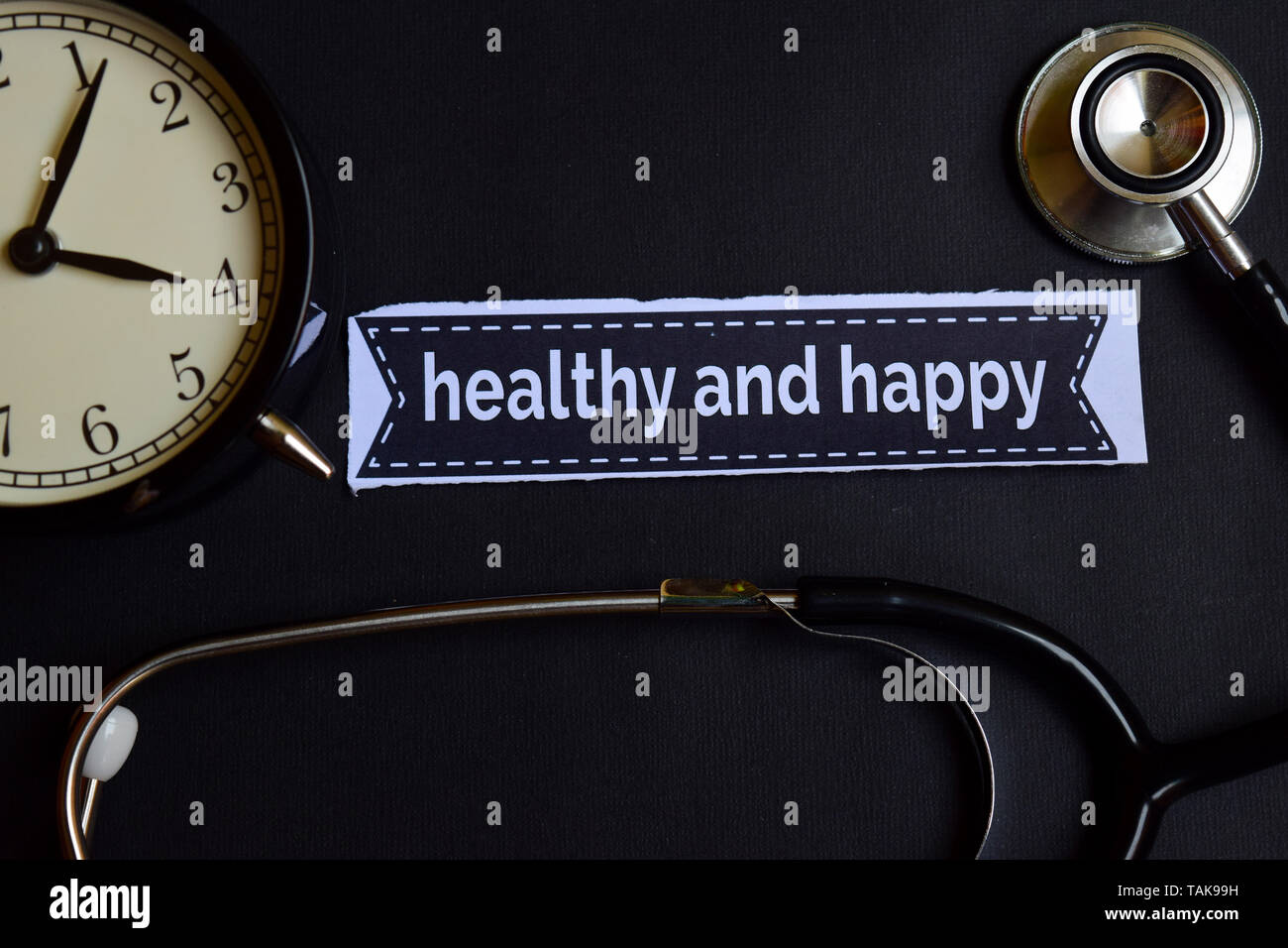 Healthy and Happy on the print paper with Healthcare Concept ...