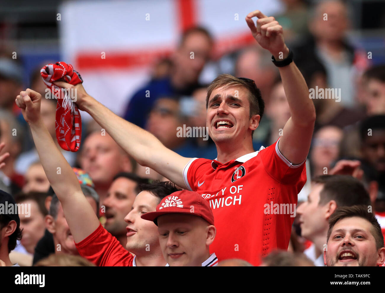 Charlton Athletic fans celebrate during the Sky Bet League One Play-off ...