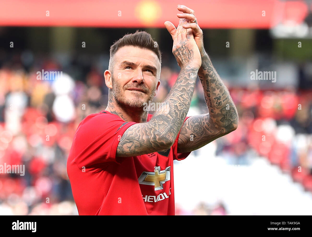 Manchester United Legends David Beckham applauds the fans after the ...