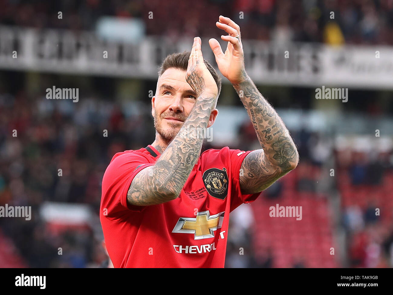 Manchester United Legends David Beckham applauds the fans after the ...