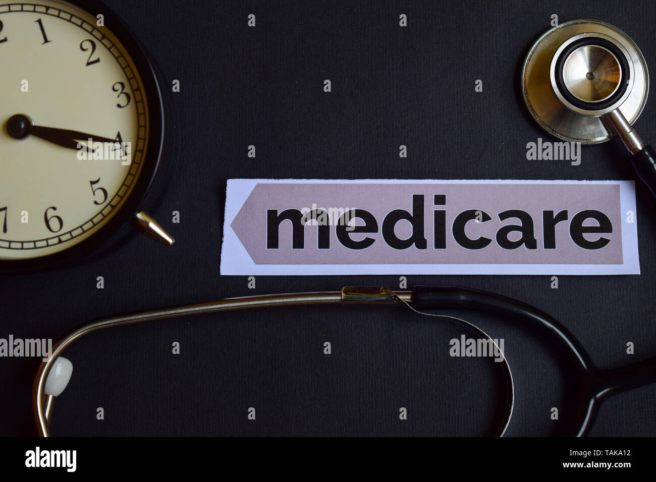 Medicare on the print paper with Healthcare Concept Inspiration. alarm ...