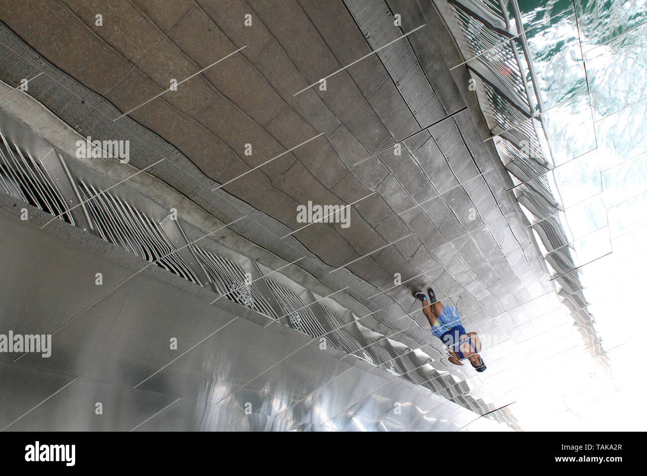 A view of the ceiling of the underpass path under a bridge on the ...