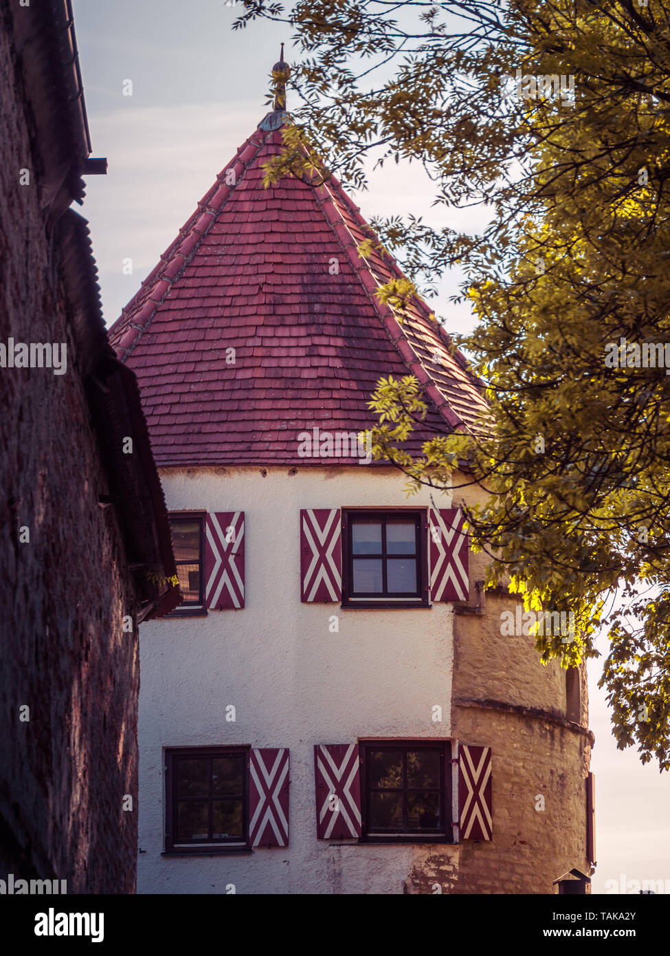 Image of old medieval tower along a stone wall in Germany Stock Photo ...