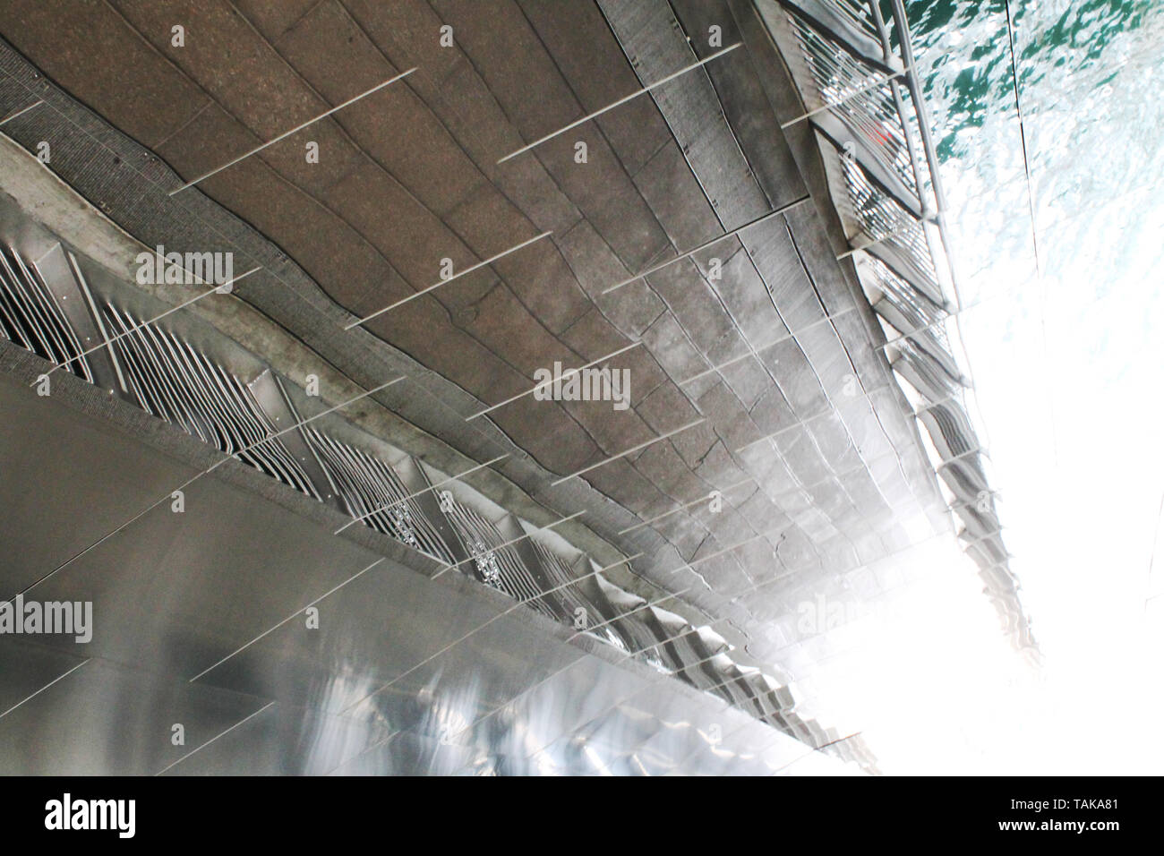 A view of the ceiling of the underpass path under a bridge on the ...