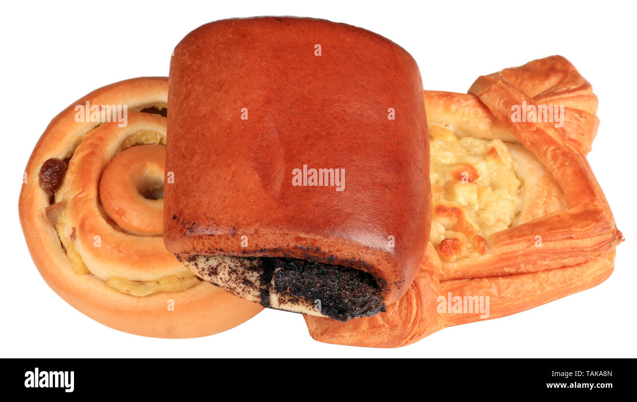 three small loaf of bread on white background Stock Photo - Alamy