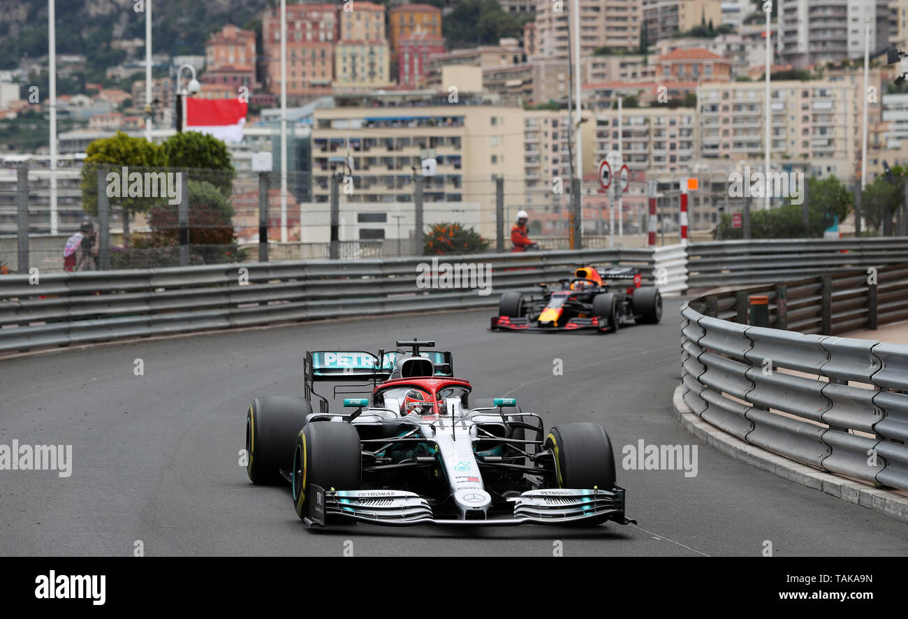Mercedes' Lewis Hamilton leads Red Bull's Max Verstappen during the ...
